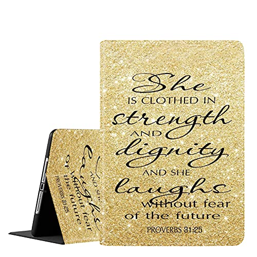 Case for New iPad Mini 6 2021 (6th Generation), Multi-Angle View Adjustable Stand Auto Wake/Slee for iPad Mini 6th Gen 8.3 Inch ,Proverbs 31:25,Bible Verse Gold Sparkles Glitter