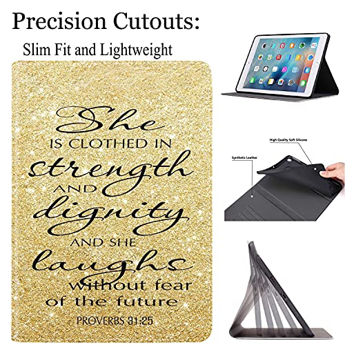 Case for New iPad Mini 6 2021 (6th Generation), Multi-Angle View Adjustable Stand Auto Wake/Slee for iPad Mini 6th Gen 8.3 Inch ,Proverbs 31:25,Bible Verse Gold Sparkles Glitter