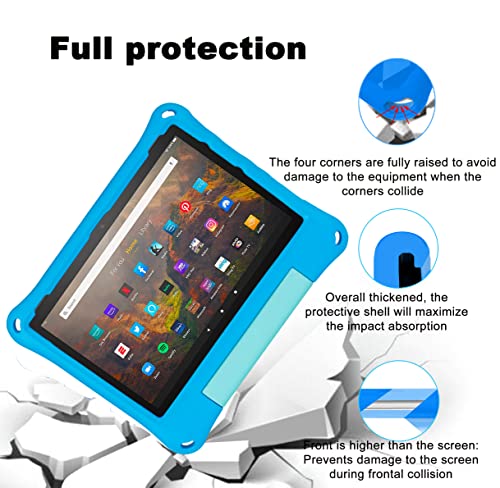 Fire HD 10 Tablet Case (2021 Release, 11th Generation) Oqddqo Amazon Kindle 10 Plus Case for Kids Specially Strengthened Four-Corner Double-Layer Shock Kids 10 inch Cover with Bracket - Blue