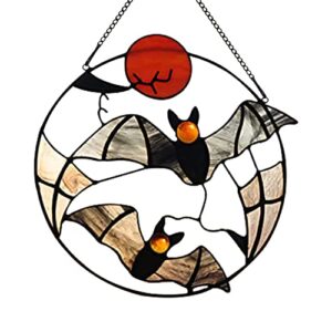 boxcasa halloween bats stained glass window hangings,bat suncatcher,halloween decoration for home,8×8 inch