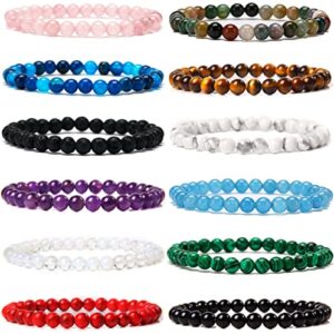 jewdreamer 12pcs 6mm gemstones bracelets for women semi precious healing crystal stone stretch round beaded bracelet handmade energy bracelets adjustable