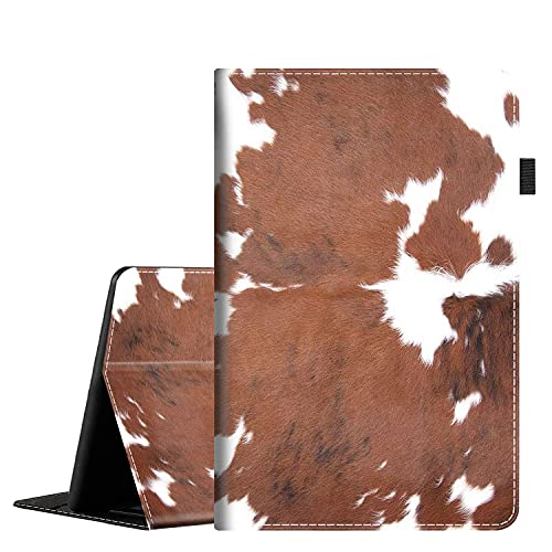 Case for All Amazon Kindle Fire 7 Tablet (9th/7th/5th Generation, 2019/2017/2015 Version) 7 inch, Multi-Angle View Adjustable Stand Auto Wake/Slee,Cowhide Farm Animal Skin Leopard Brown Cow