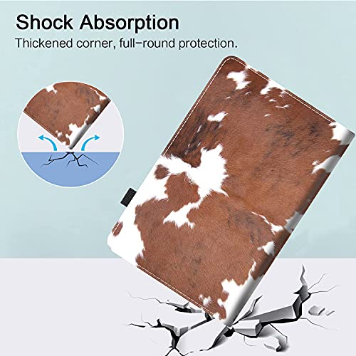 Case for All Amazon Kindle Fire 7 Tablet (9th/7th/5th Generation, 2019/2017/2015 Version) 7 inch, Multi-Angle View Adjustable Stand Auto Wake/Slee,Cowhide Farm Animal Skin Leopard Brown Cow