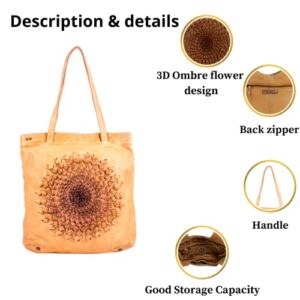 Art N Vintage Leather Crossbody Stylish Sling Bag Purse - Handbag for Women with 3D Ombre Flower Detail (Designer Gifts) - Mustard