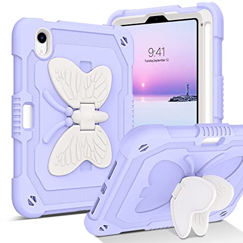 BENTOBEN iPad Mini 6 Case, 2021 iPad Mini 6th Generation Case with Pencil Holder 2 in 1 Heavy Duty Rugged Shockproof Kickstand Hybrid Bumper Protective Girl Women Boy Mini 6 Tablet Cover,Purple Design