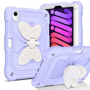 bentoben ipad mini 6 case, 2021 ipad mini 6th generation case with pencil holder 2 in 1 heavy duty rugged shockproof kickstand hybrid bumper protective girl women boy mini 6 tablet cover,purple design