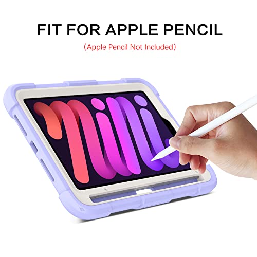 BENTOBEN iPad Mini 6 Case, 2021 iPad Mini 6th Generation Case with Pencil Holder 2 in 1 Heavy Duty Rugged Shockproof Kickstand Hybrid Bumper Protective Girl Women Boy Mini 6 Tablet Cover,Purple Design