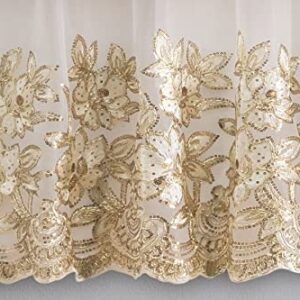 American Linen 3 Piece Embroidered Window Curtain Set, Valance and Tiers, with Embroidery Kitchen, Living Room or Bathroom Curtains, Valances (Gold)