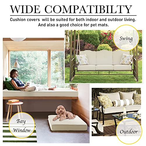 NICETOWN 2 Pack Outdoor Cushion Covers for Patio Furniture with Zipper, Waterproof Outdoor Cushion Slipcovers Fade Resistant with 4 Click-on Straps, Beige, 24 x 24 x 4 inch, Covers Only