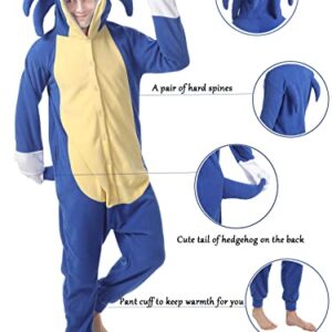 Oiziuzio Adult Animal Onesies Unisex Holloween Costume Hedgedog Pajamas for Women Men Blue L