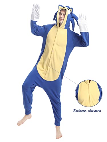 Oiziuzio Adult Animal Onesies Unisex Holloween Costume Hedgedog Pajamas for Women Men Blue L