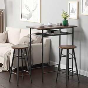 soges bar table with 2 bar stools, pub dining height table set, kitchen counter dinette set, bistro table set for kitchen living room, bar table chairs set with storage rack