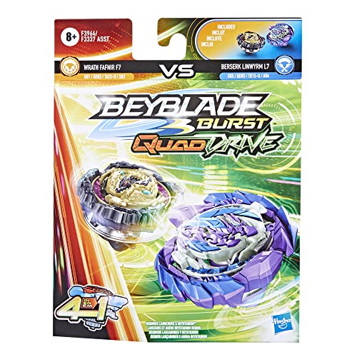 BEYBLADE Hasbro Hasbro Burst QuadDrive Wrath Fafnir F7 and Berserk Linwyrm L7 Spinning Top Dual Pack - 2 Battling Game Top Toy for Kids Ages 8 and Up