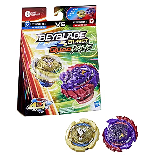 BEYBLADE Hasbro Burst QuadDrive Berserk Balderov B7 and Cyclone Belfyre B7 Spinning Top Dual Pack - 2 Battling Game Top Toy for Kids Ages 8 and Up