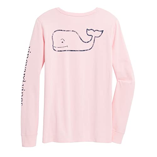 vineyard vines Women's Long-Sleeve Vintage Whale Pocket T-Shirt, Flamingo, Large