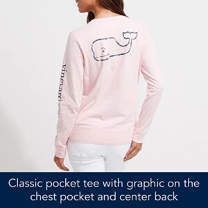 vineyard vines Women's Long-Sleeve Vintage Whale Pocket T-Shirt, Flamingo, Large