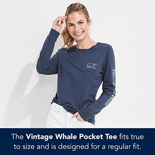 vineyard vines Women's Long-Sleeve Vintage Whale Pocket T-Shirt, Flamingo, Large