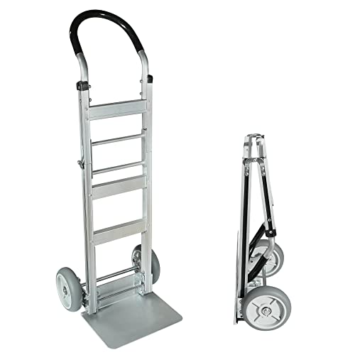 HaulPro Fully Assembled Foldable Hand Truck with 8" Mold-On Rubber Wheels – Horizontal Loop Handle. 500 Lb. Capacity Dolly for Travel, Moving and Office Use | 14 X 7.5 Extruded Aluminum Nose Plate