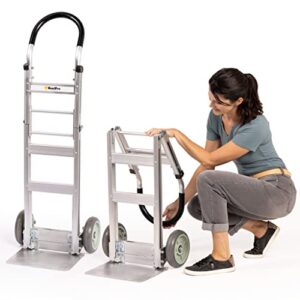 HaulPro Fully Assembled Foldable Hand Truck with 8" Mold-On Rubber Wheels – Horizontal Loop Handle. 500 Lb. Capacity Dolly for Travel, Moving and Office Use | 14 X 7.5 Extruded Aluminum Nose Plate