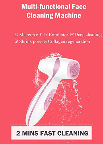 Magentak Electric Facial Cleansing Brush and Spa Massager Rechargeable Heart Motivation with 2 Types of Silicone Heads for Deep Cleansing, Exfoliating and Massaging (Pink)