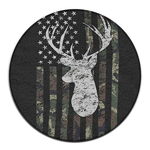 Super Soft Round Area Rug Play Mat Circle Floor Mat Carpet Mat for Bedroom Living Room Nursery Decor, 2ft Diameter, Deer Camo Camouflage American Flag Hunting Black