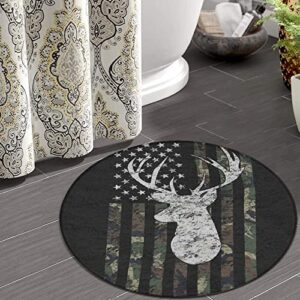 Super Soft Round Area Rug Play Mat Circle Floor Mat Carpet Mat for Bedroom Living Room Nursery Decor, 2ft Diameter, Deer Camo Camouflage American Flag Hunting Black