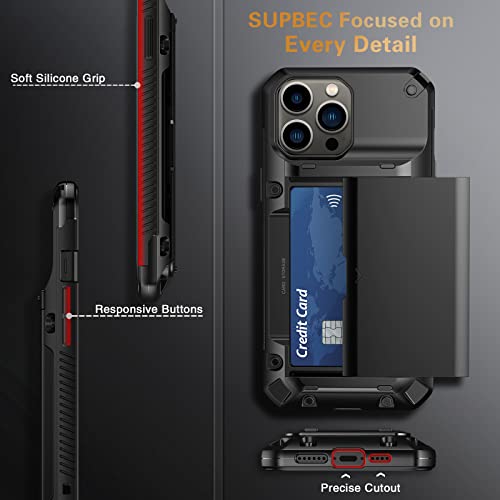 SUPBEC iPhone 13 Pro Max Wallet Case, Screen Protector x2, Hidden Card Slot, Military Grade Protection, 6.7" Black