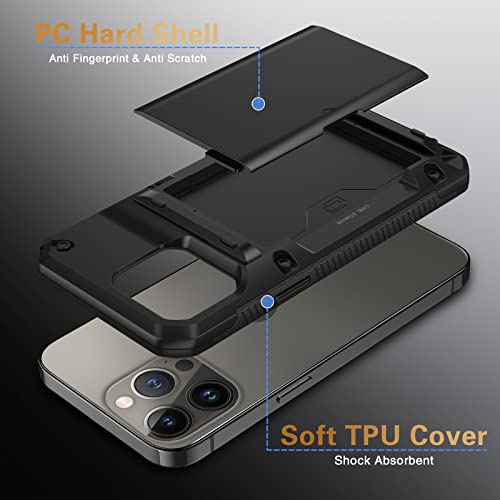 SUPBEC iPhone 13 Pro Max Wallet Case, Screen Protector x2, Hidden Card Slot, Military Grade Protection, 6.7" Black