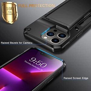 SUPBEC iPhone 13 Pro Max Wallet Case, Screen Protector x2, Hidden Card Slot, Military Grade Protection, 6.7" Black