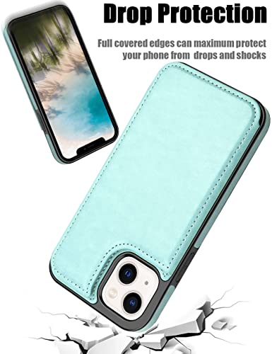 MMHUO for iPhone 13 Case Wallet Magnetic Back Flip Case for iPhone 13 Case for Women Girls with Card Holder Protective Case Phone Case for iPhone 13 6.1 Inches (2021),Mint