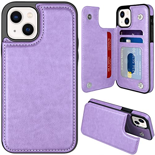 MMHUO for iPhone 13 Case Wallet Magnetic Back Flip Case for iPhone 13 Case for Women Girls with Card Holder Protective Case Phone Case for iPhone 13 6.1 Inches (2021),Purple