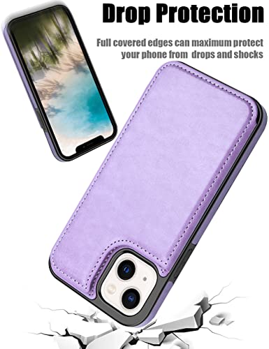 MMHUO for iPhone 13 Case Wallet Magnetic Back Flip Case for iPhone 13 Case for Women Girls with Card Holder Protective Case Phone Case for iPhone 13 6.1 Inches (2021),Purple