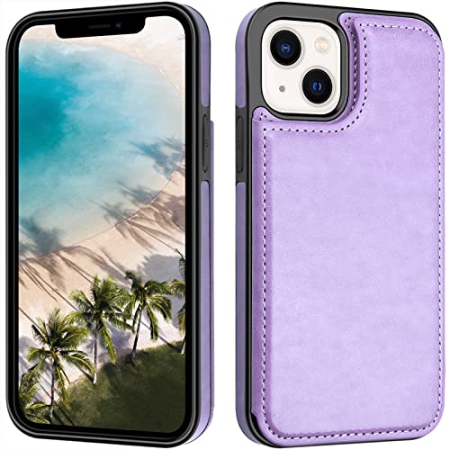 MMHUO for iPhone 13 Case Wallet Magnetic Back Flip Case for iPhone 13 Case for Women Girls with Card Holder Protective Case Phone Case for iPhone 13 6.1 Inches (2021),Purple