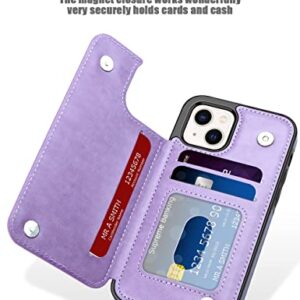 MMHUO for iPhone 13 Case Wallet Magnetic Back Flip Case for iPhone 13 Case for Women Girls with Card Holder Protective Case Phone Case for iPhone 13 6.1 Inches (2021),Purple