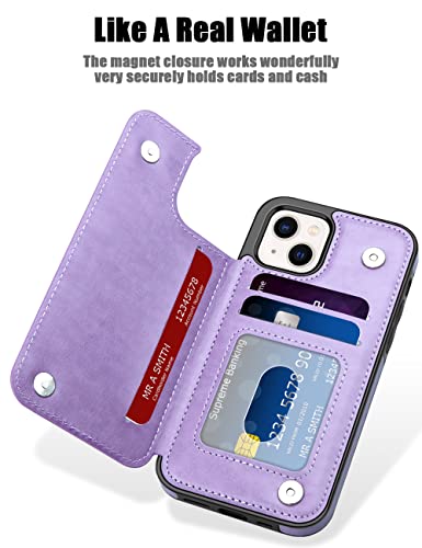 MMHUO for iPhone 13 Case Wallet Magnetic Back Flip Case for iPhone 13 Case for Women Girls with Card Holder Protective Case Phone Case for iPhone 13 6.1 Inches (2021),Purple