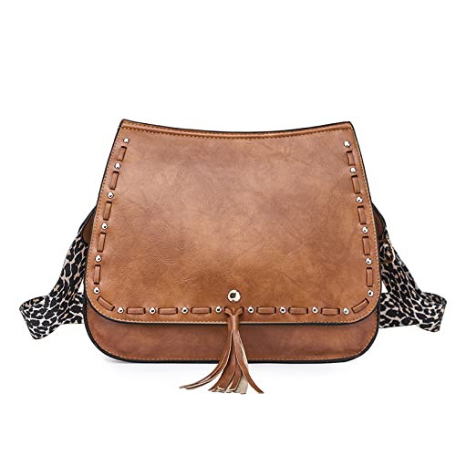 UKENENG Women's Crossbody Bag Shoulder Bag with Tassel Purse Shoulder Bucket Cross-body Purse (Brown)