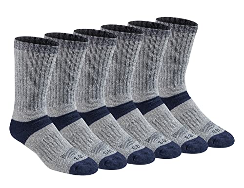 Dickies Men's Dri-Tech Temperature Regulating Wool Blended Work Crew Socks Multipack, Navy Heather (6 Pairs), Shoe Size: 6-12