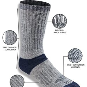 Dickies Men's Dri-Tech Temperature Regulating Wool Blended Work Crew Socks Multipack, Navy Heather (6 Pairs), Shoe Size: 6-12