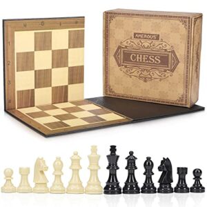 amerous upgraded weighted chess pieces with 3.0 inch king / extra bonus folding portable 15 inch chess board / 2 extra queens / 2 storage bag for chessmen / chess board game for beginner