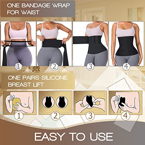 Waist Trainer for Women | Quick Snatch Me Up Bandage Wrap Lumbar Waist Support Belt - Adjustable Comfortable Lower Back Pain Relief Tight - Fitting Waist Waistband | Bonus Gift Breast Lift Tape Black