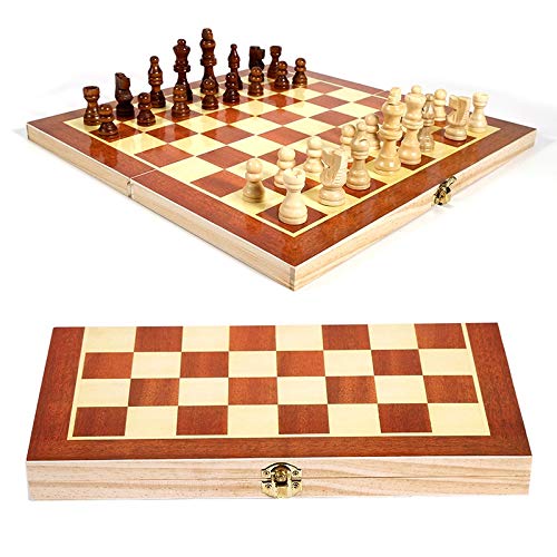 FINE MEN WYX-Chess, 1set 3434cm Folding Wooden International Chess Checkers Set Foldable Board Game Funny Game Chessmen Collection Portable Board Game