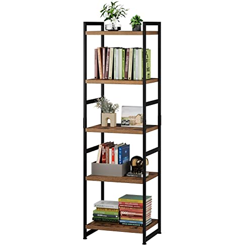 5 Tier Shelf Organizer, Open Display Storage Bookshelf Corner Plant Flower Stand for Home Office, Rustic Brown