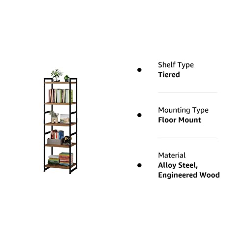 5 Tier Shelf Organizer, Open Display Storage Bookshelf Corner Plant Flower Stand for Home Office, Rustic Brown