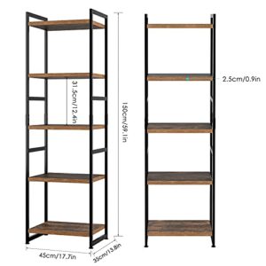 5 Tier Shelf Organizer, Open Display Storage Bookshelf Corner Plant Flower Stand for Home Office, Rustic Brown