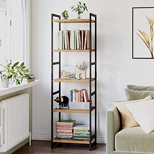 5 Tier Shelf Organizer, Open Display Storage Bookshelf Corner Plant Flower Stand for Home Office, Rustic Brown