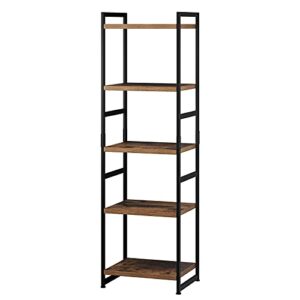 5 Tier Shelf Organizer, Open Display Storage Bookshelf Corner Plant Flower Stand for Home Office, Rustic Brown