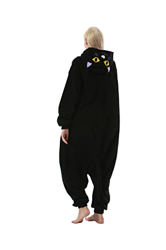 ULEEMARK Unisex Adult Onesie Animal Pajamas One Piece Halloween Costumes Cosplay Christmas Sleepwear Midnight Cat