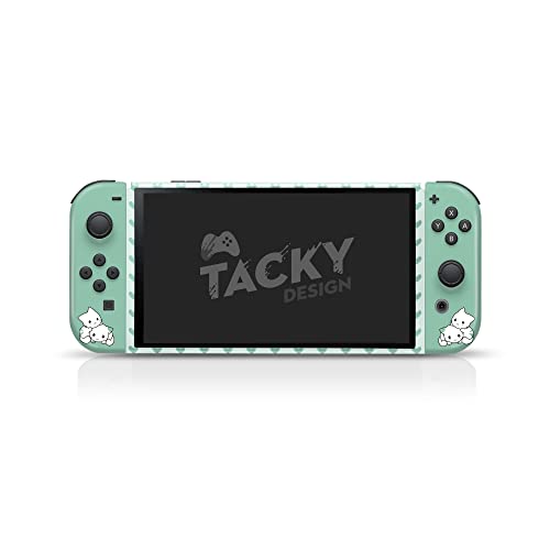 Tacky Design Cute Cats Skin Compatible with Nintendo Switch OLED Skin - Vinyl 3M Green Kawaii Nintendo Switch OLED Stickers Set - Switch OLED Skin for Console, Dock, Joy Con Wrap - Decal Full Wrap