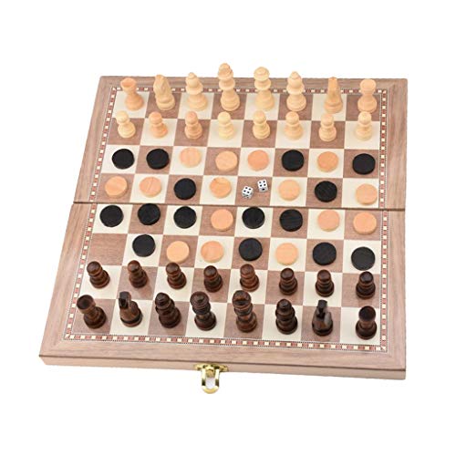 FINE MEN WYX-Chess, 1set 3-in-1 Wooden Chess Set Portable International Chess 11.6x11.6 Inch for Kids Adults