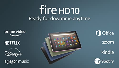 Fire HD 10 tablet, 10.1", 1080p Full HD, 32 GB, latest model (2021 release), Olive, without lockscreen ads